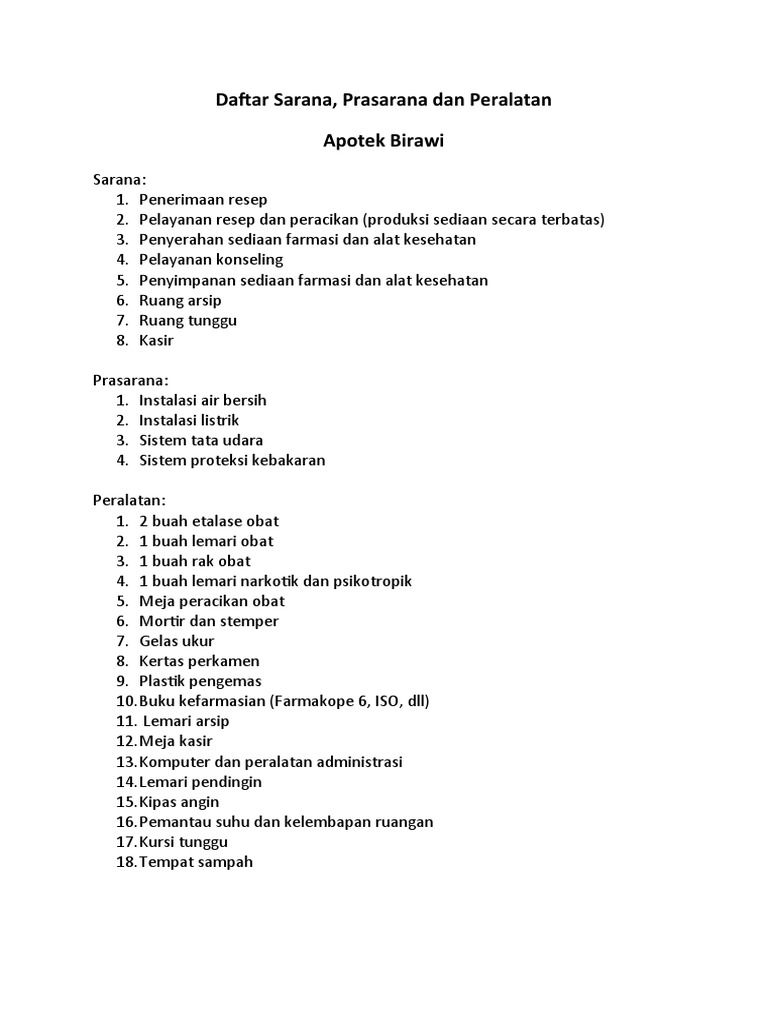 Daftar Sarana Dan Prasarana | PDF