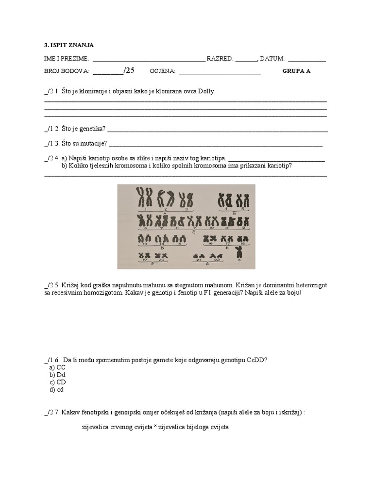 4.TEST 2C - Genetika 2022. | PDF