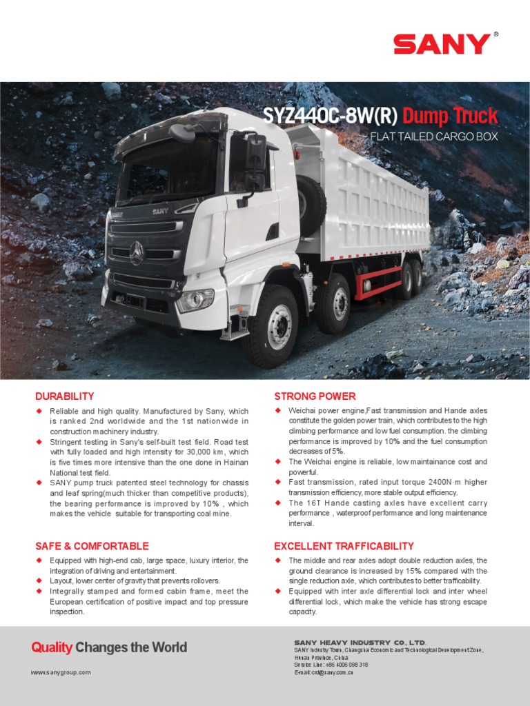 SANY SYZ440C-8W Dump Truck Overview | PDF