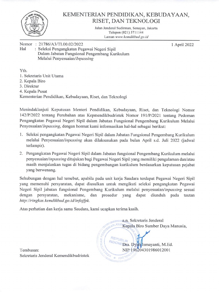 Pengumuman Inpassing JF Pengembang Kurikulum - 001 | PDF
