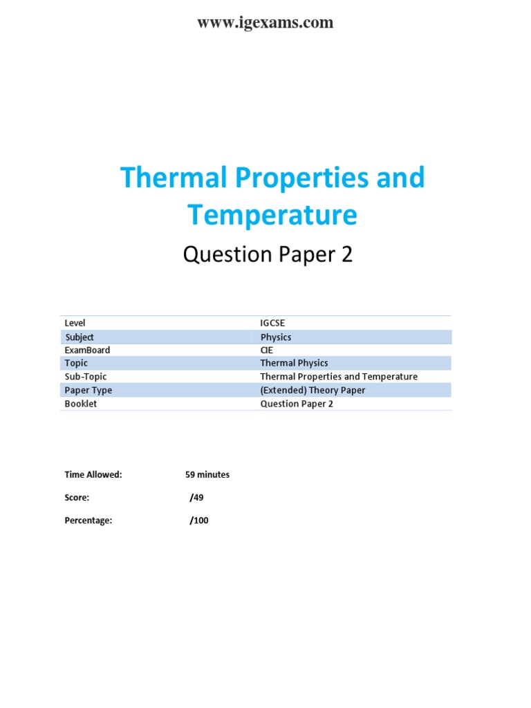 IGCSE Thermal Properties Exam Paper | PDF | Thermometer | Boiling