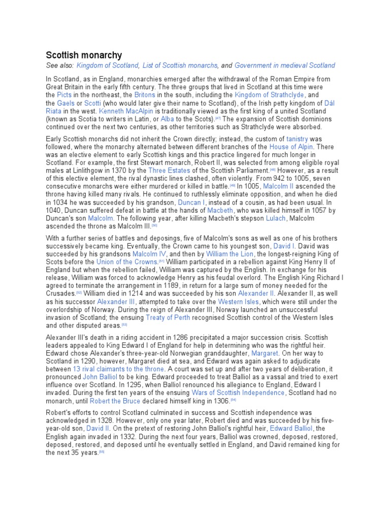 Scottish Monarchy: Kingdom of Scotland List of Scottish Monarchs ...