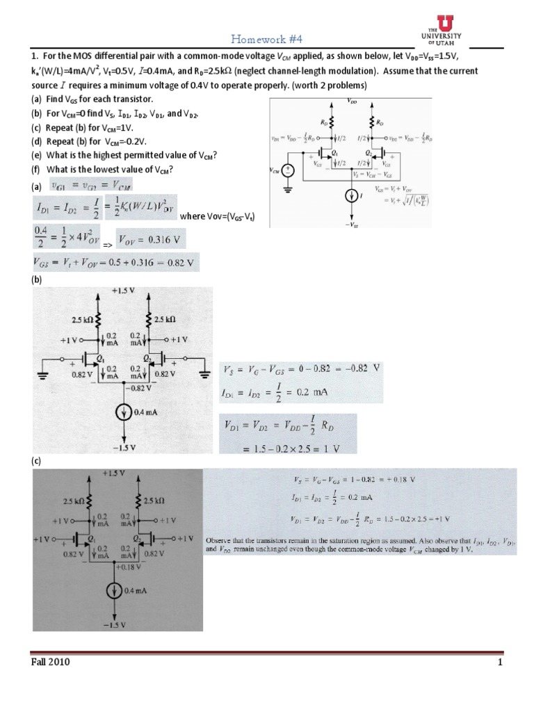 Homework #4: I I V V | PDF | Amplifier | Mosfet