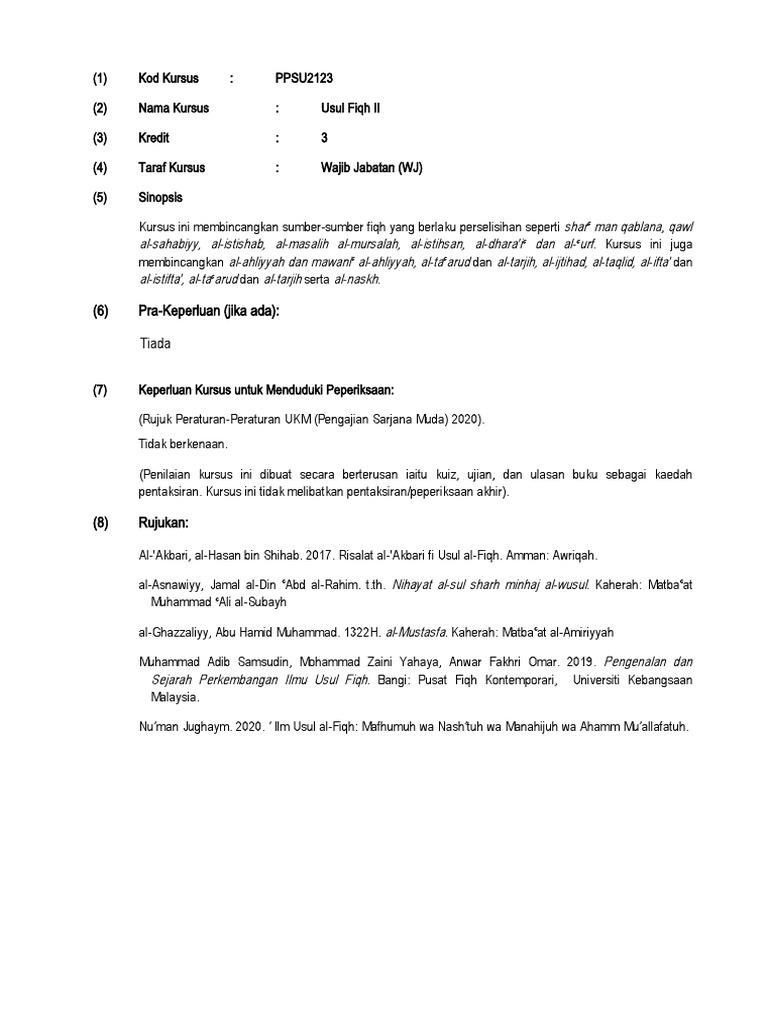Proforma PPSU2123 - USUL FIQH 2 | PDF