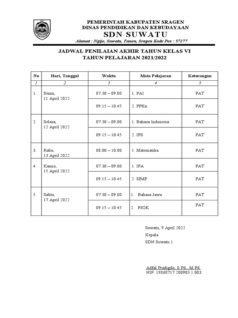 Jadwal Pat | PDF