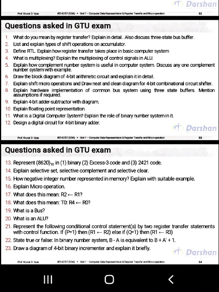 GTU COA Exam Questions Overview | PDF
