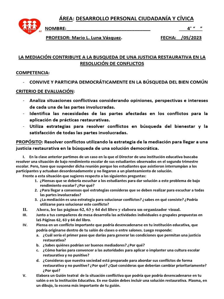 5ta. Clase DPCC 4° Sec. | PDF | Mediación | Evaluación