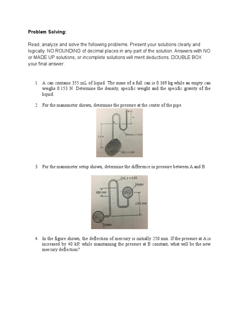 Fluid Mechanics Problem Solutions Guide | PDF