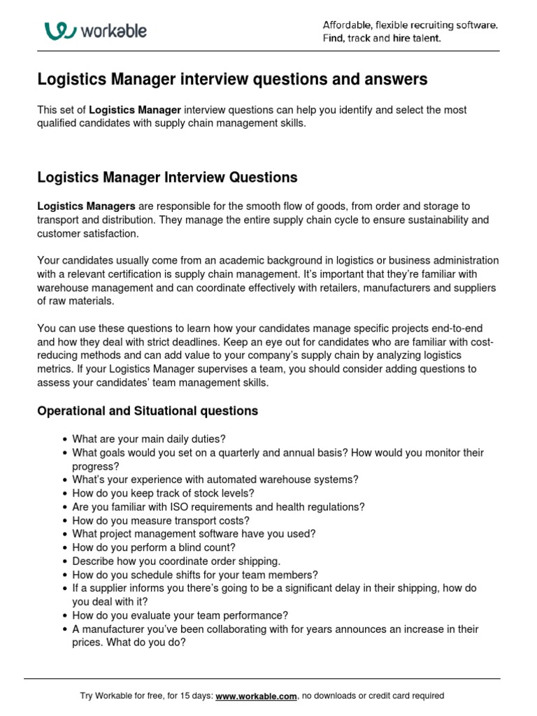 Logistics Manager Interview Questions | PDF
