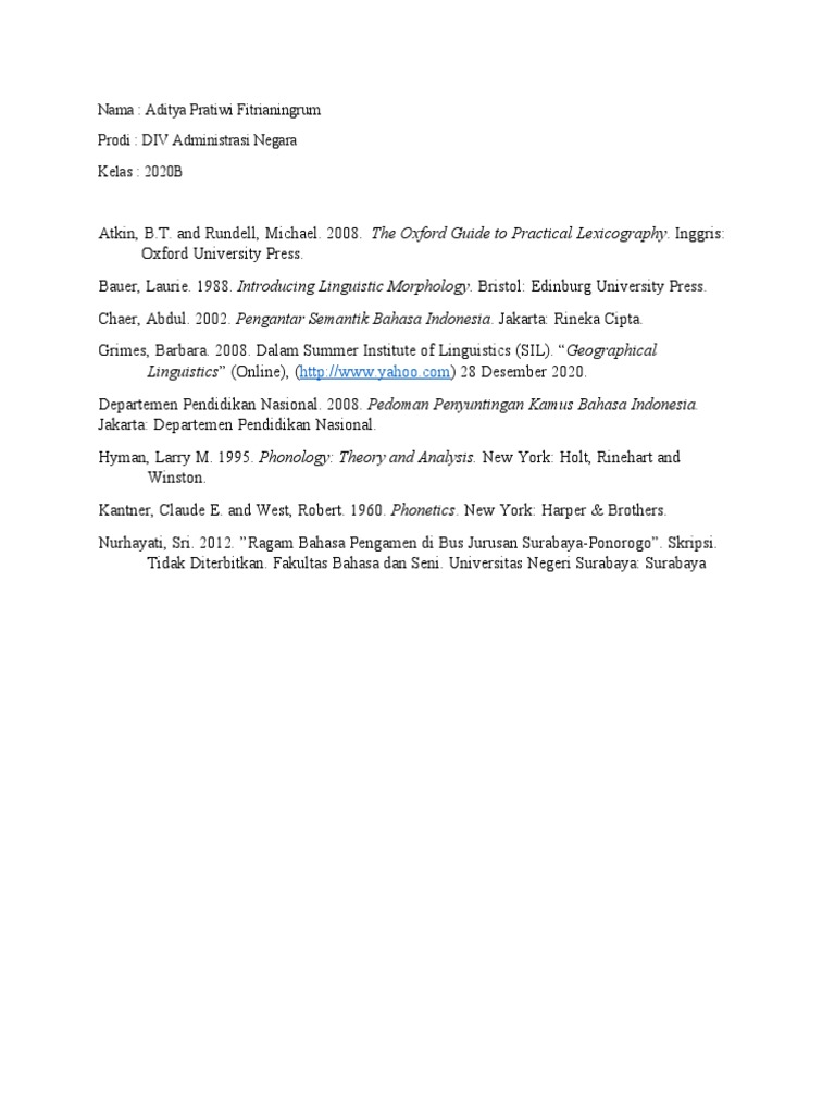 Aditya Pratiwi F - Tgs Bindo | PDF