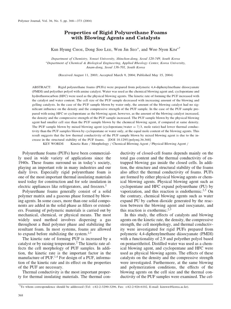 Blowing Agents and Catalyst | PDF | Polyurethane | Materials Science