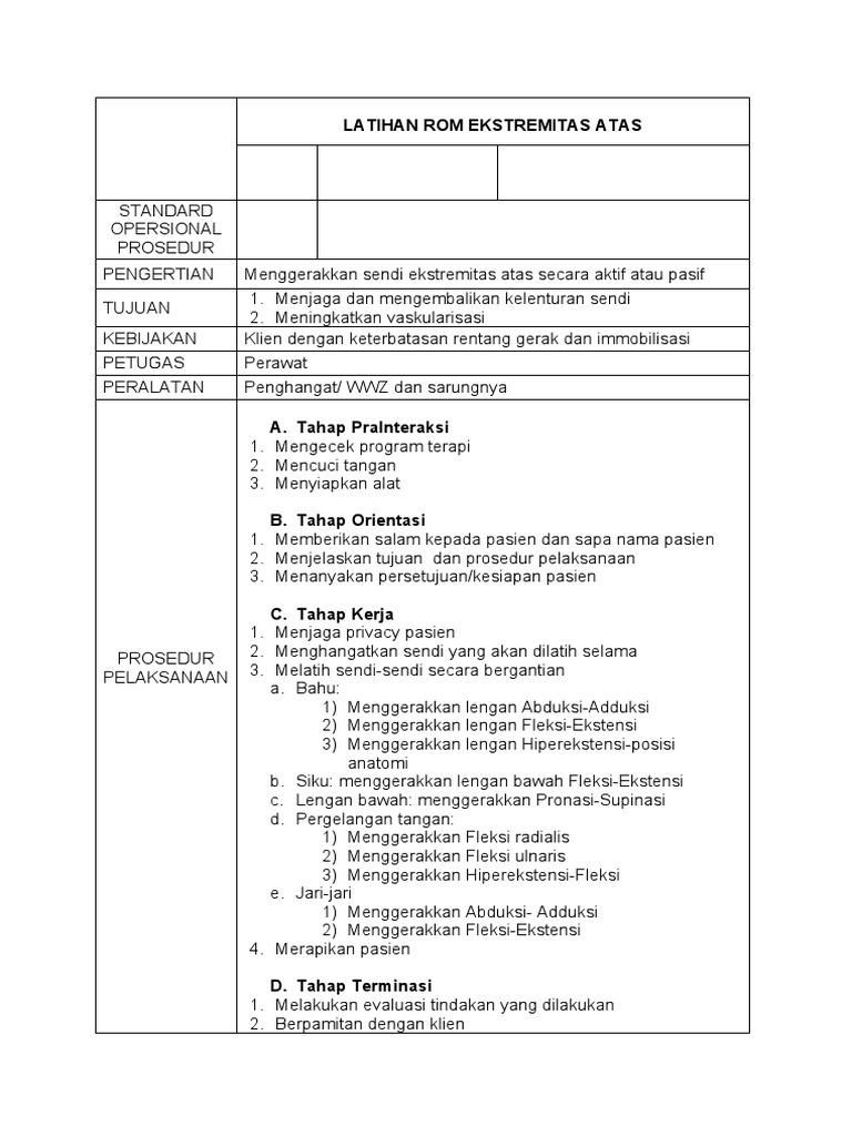 SOP Latihan ROM ekstermitas atas | PDF