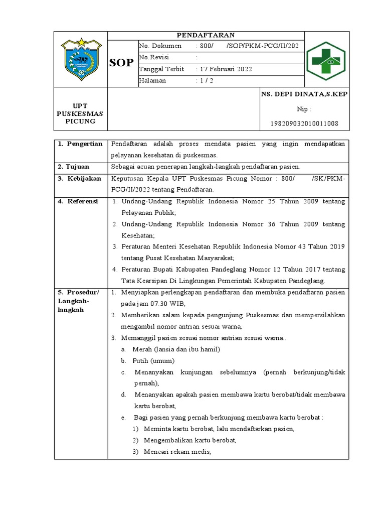 3.1 EP 1 SOP Pendaftaran | PDF