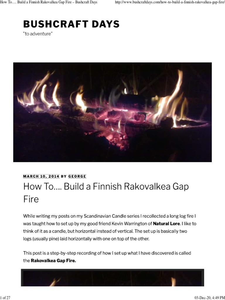 How To…. Build a Finnish Rakovalkea Gap Fire – Bushcraft Days | PDF