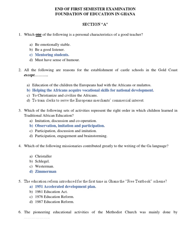 foundation-Education-Past-Questions | PDF | Ghana