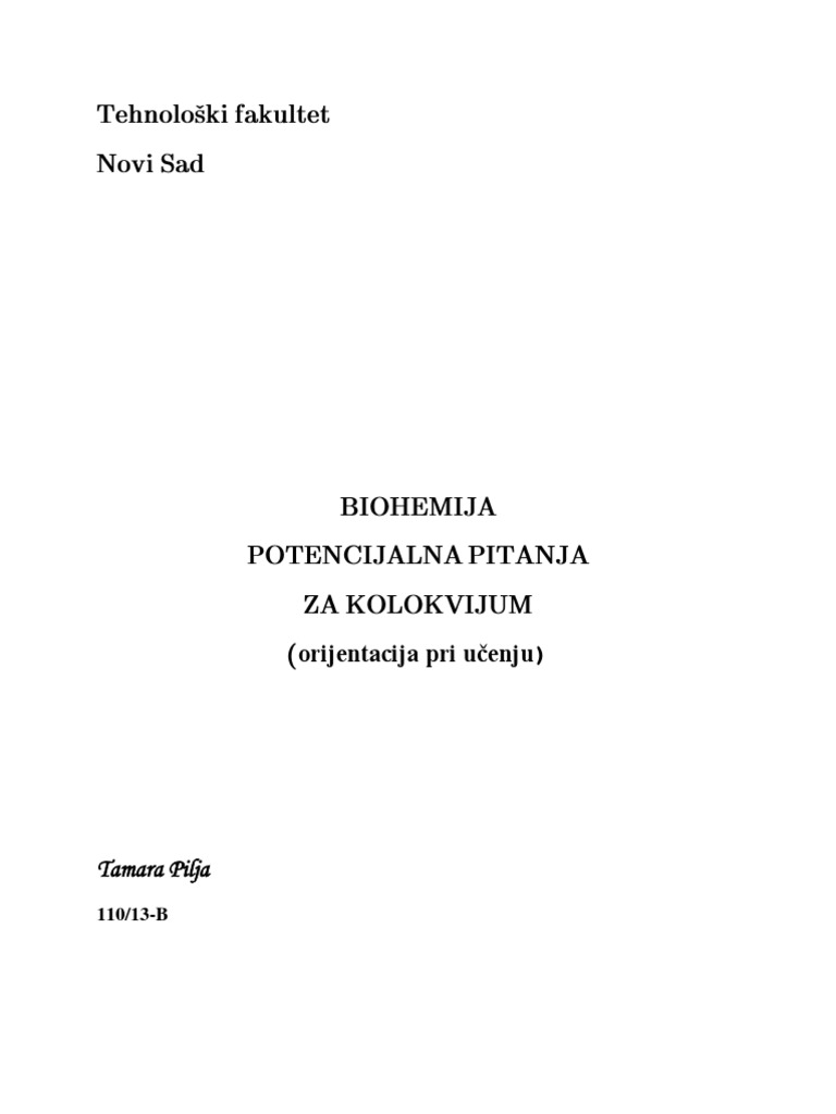 Biohemija Kolokvijum | PDF