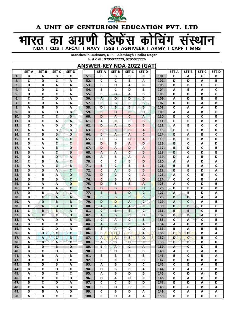 Nda 2 2022 Gat Answer Key | PDF