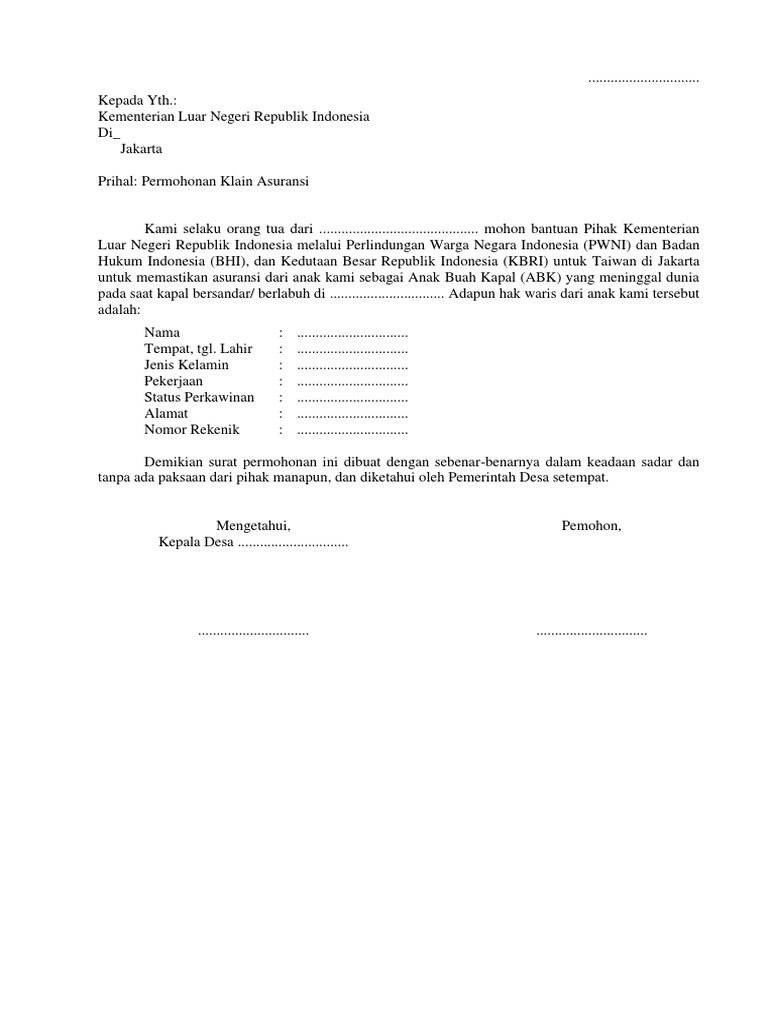 Surat Permohonan Klaim Asuransi 2 Pdf