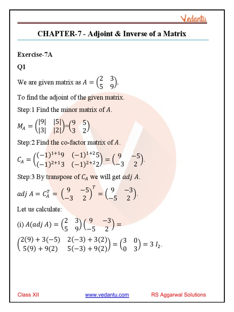 RS Aggarwal Class 12 Solutions Chapter-7 | PDF | Determinant | Matrix ...
