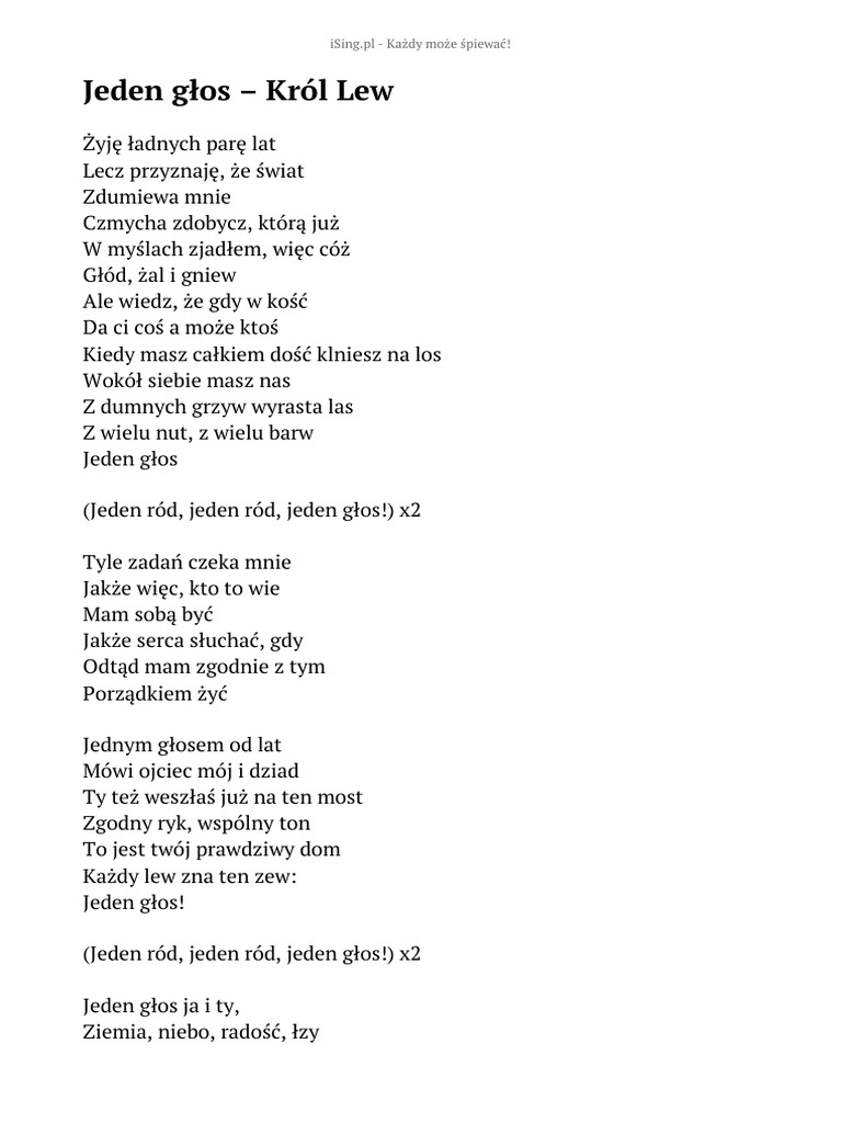 tekst-krol-lew-jeden-glos-rq0k6w | PDF