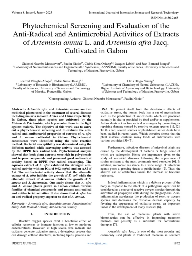 Phytochemical Screening and Evaluation of The Anti-Radical and ...