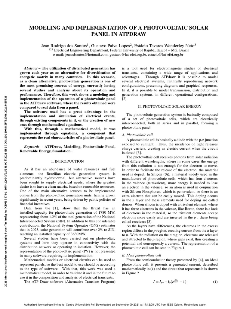 Modeling and Implementation of A Photovoltaic Solar Panel in ATPdraw | PDF