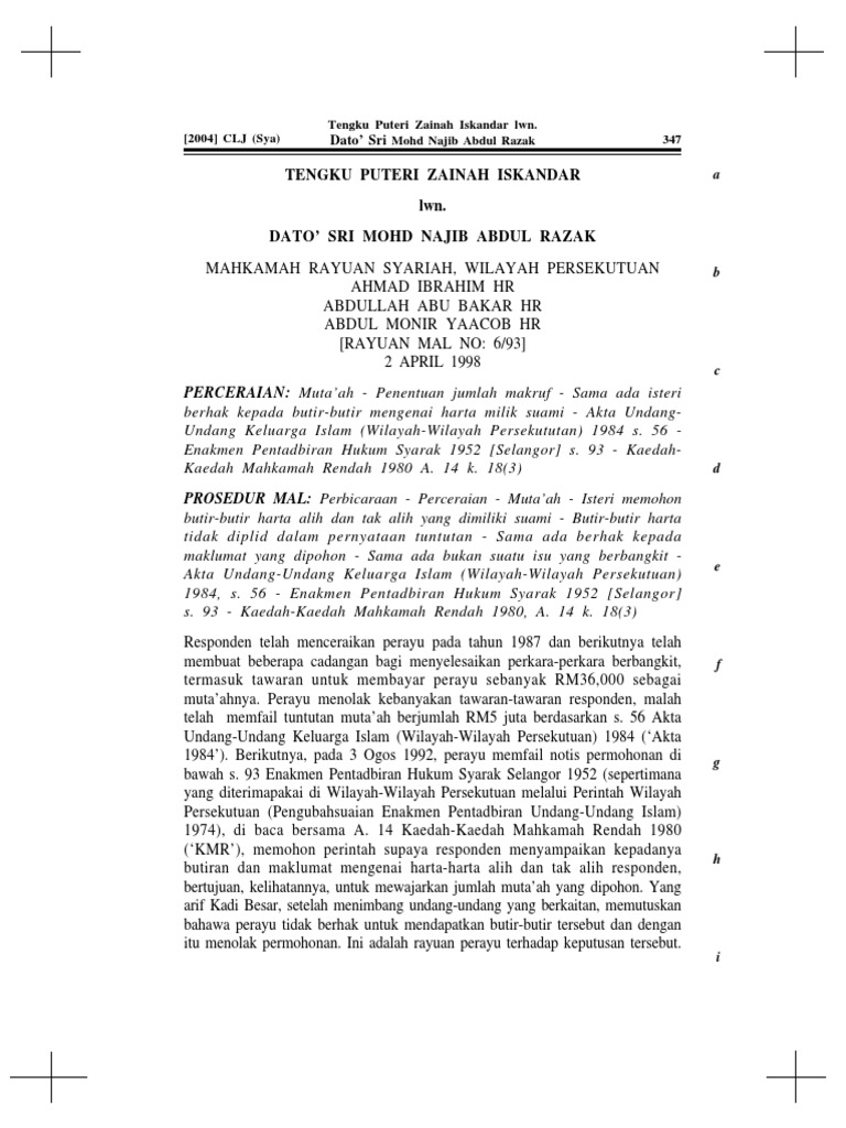 Tengku Puteri Zainah Iskandar V Dato Seri Najib Razak | PDF