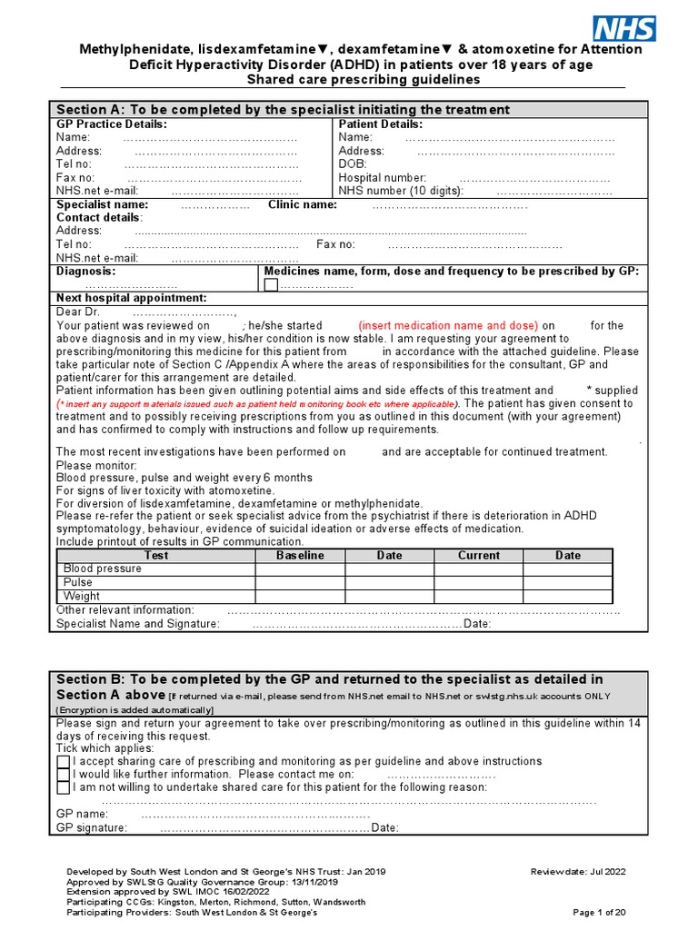 Shared care agreement - ADHD in Adults Extension | PDF