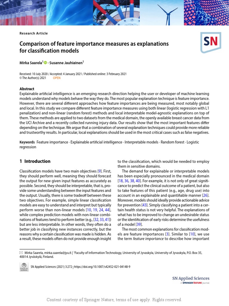 Comparison of Feature Importance Measures As Expla | PDF | Computers