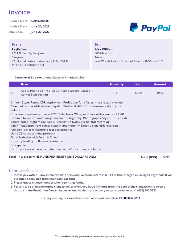 Invoice A0045345435 Paypal Inc Alex William | PDF | Mac Os | Personal ...