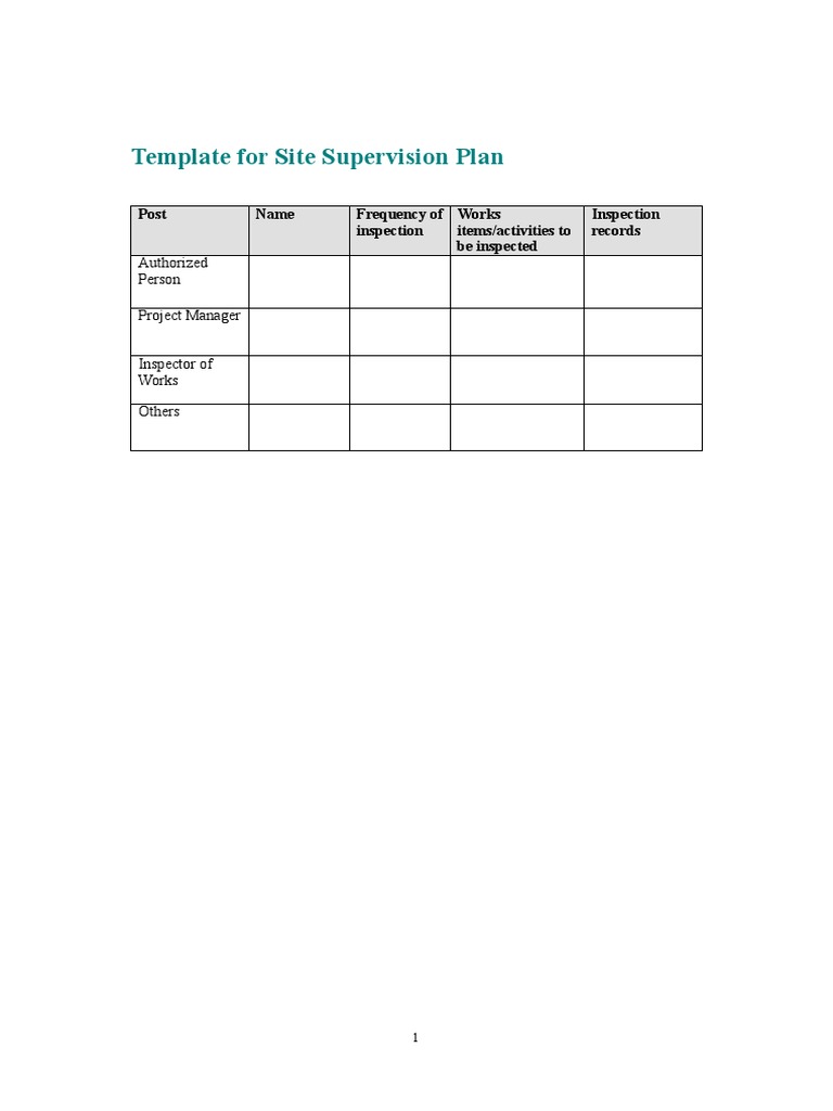 18 Template For Site Supervision Plan | PDF