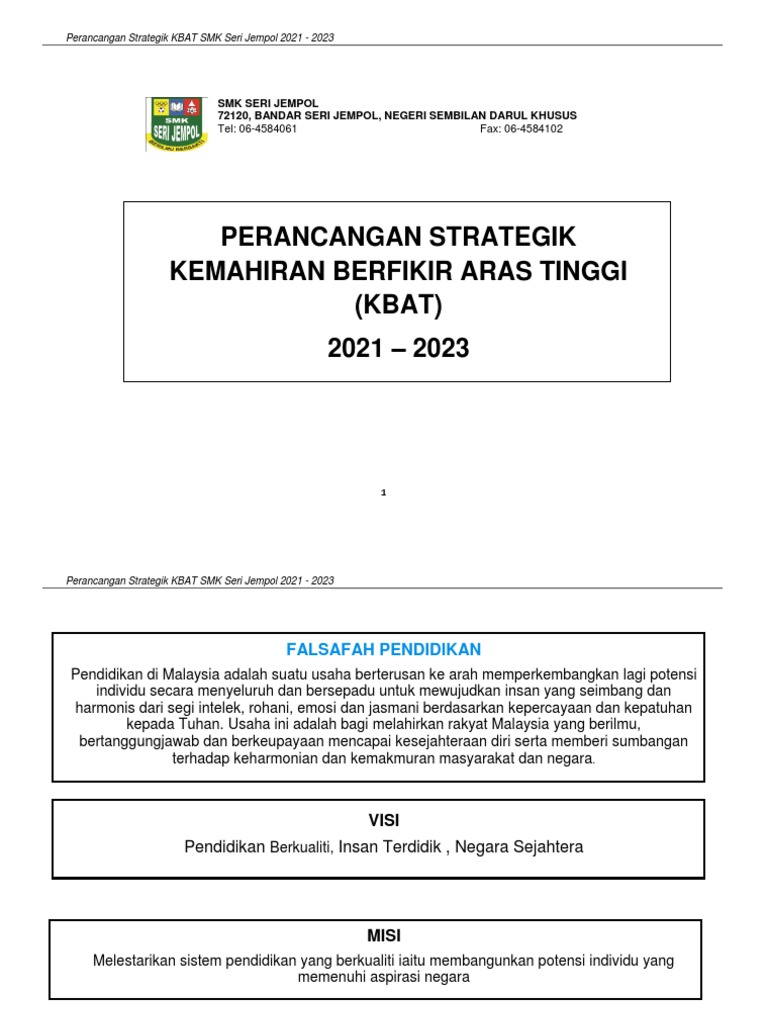 Perancangan Strategik KBAT 2021 - 2023 EDIT | PDF