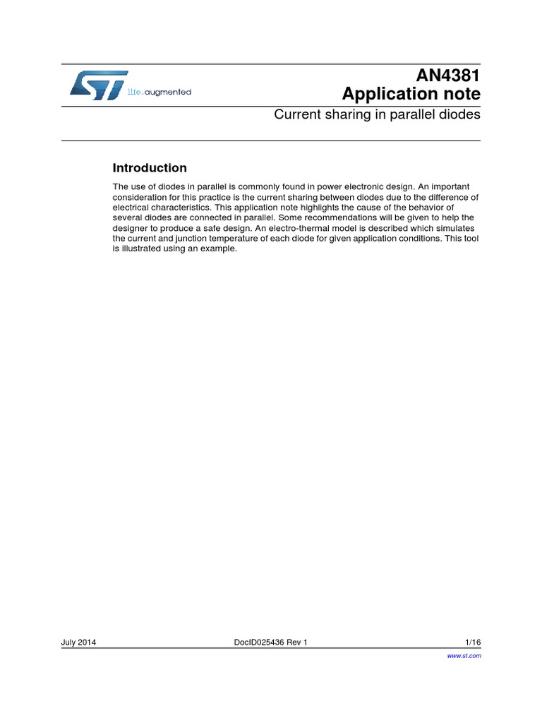 An4381 Current Sharing in Parallel Diodes Stmicroelectronics | PDF