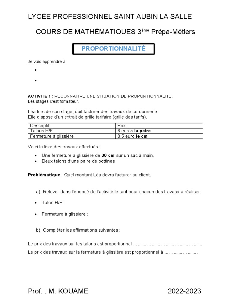Proportionnalite | PDF | Mathématiques