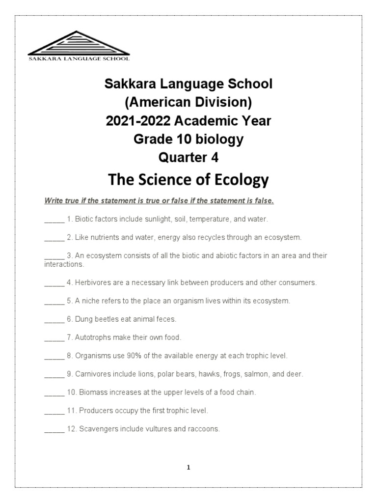 Grade 10 Worksheet q4 | PDF | Food Web | Ecosystem