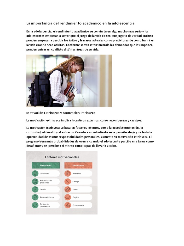 La Importancia Del Rendimiento Académico en La Adolescencia | PDF | Salud y bienestar