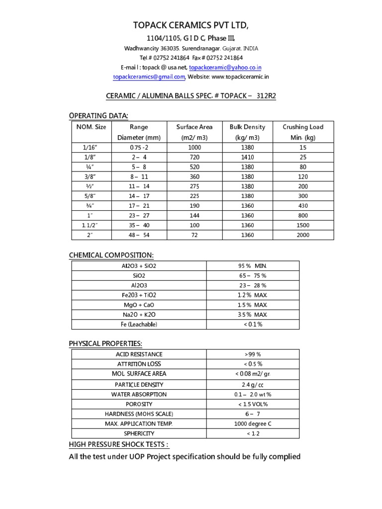 312 R2 Topack Specification | PDF | Aluminium Oxide | Chemical Substances