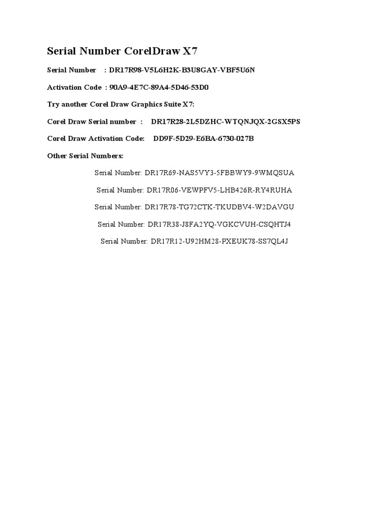 Serial Number CorelDraw X7 | PDF