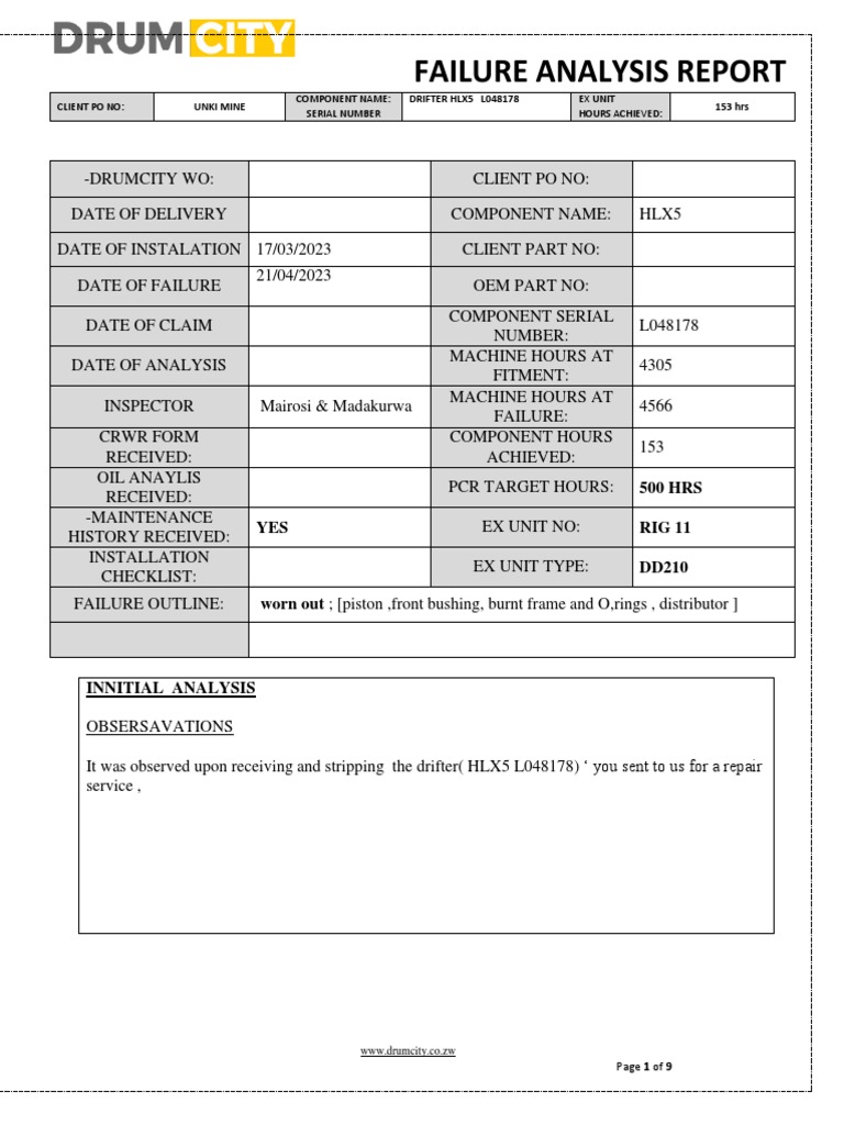 HLX5 Drifter Failure Analysis Report | PDF