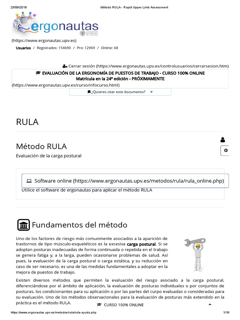 Método RULA - Rapid Upper Limb Assessment | Descargar gratis PDF ...
