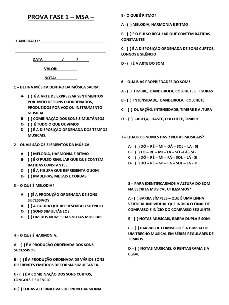 PROVA FASE 1 MSA | PDF