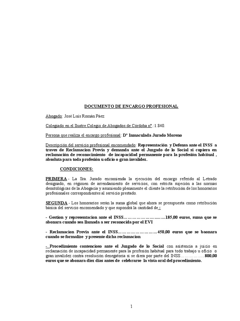 Hoja de Encargo Profesional Inmaculada Jurado | PDF | Justicia | Crimen ...