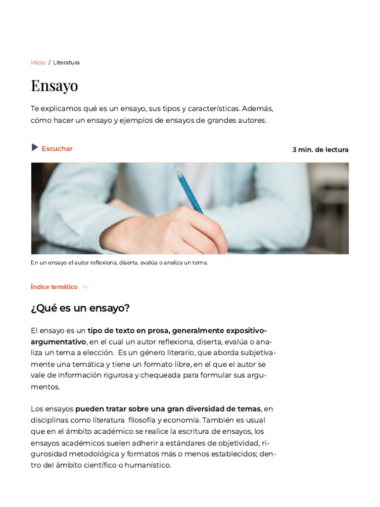 Ensayo - Concepto, Tipos, Partes, Características y Ejemplos | PDF ...