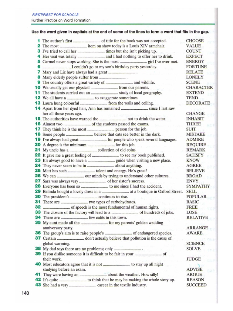 Word Formation Exercises for FCE | PDF