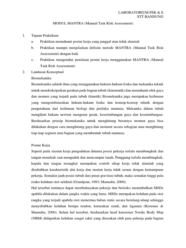 MODUL MANTRA Manual Task Risk Assessment | PDF | Sains & Matematika