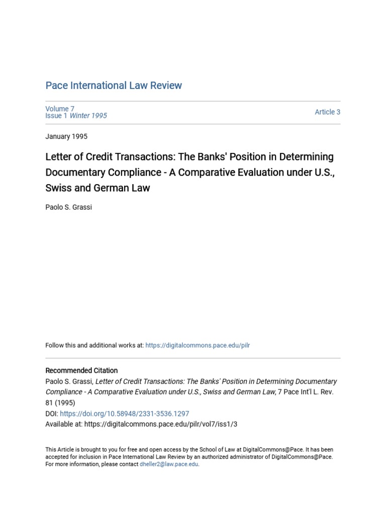 Letter of Credit Transactions - The Banks Position in Determining | PDF Letter of Credit Transactions - The Banks Position in Determining | PDF
