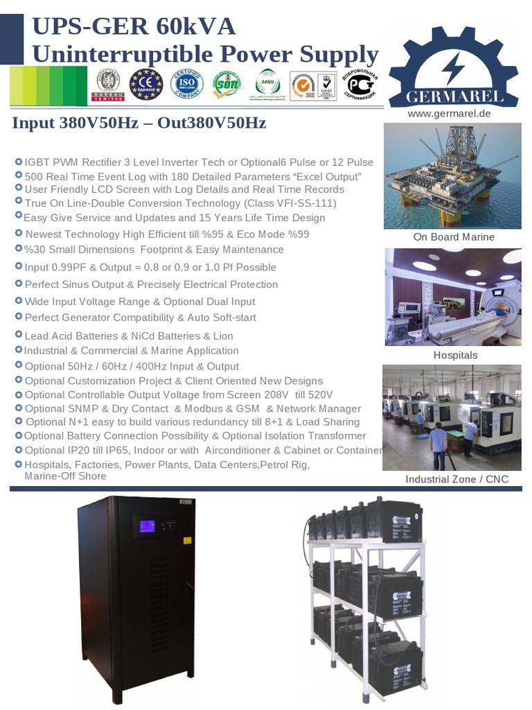 60kVA UPS Specifications Overview | PDF | Power Supply | Power Inverter