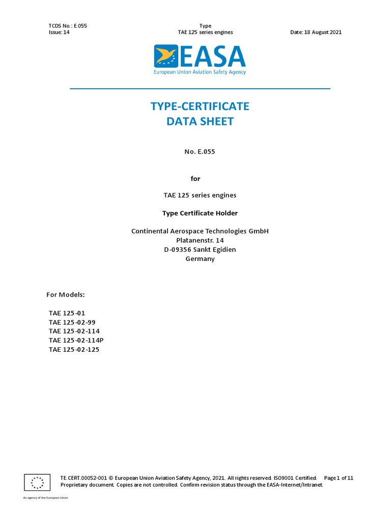 TCDS EASA.E.055 Issue 14 20210818 | PDF