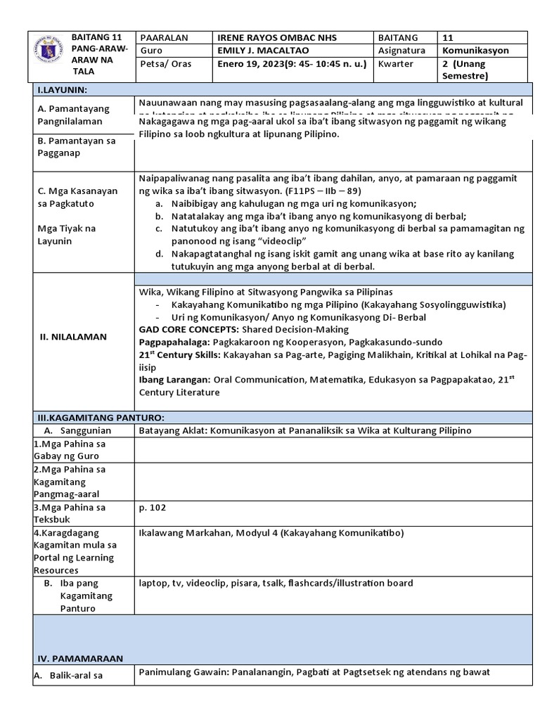 Modified DLL Demo Grade 11 Revised 2nd Demo | PDF