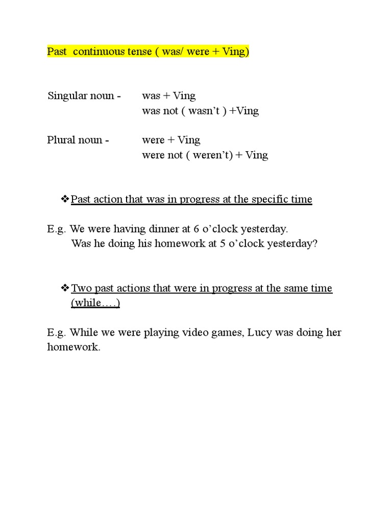 Past Continuous Tense (Was - Were + Ving) | PDF